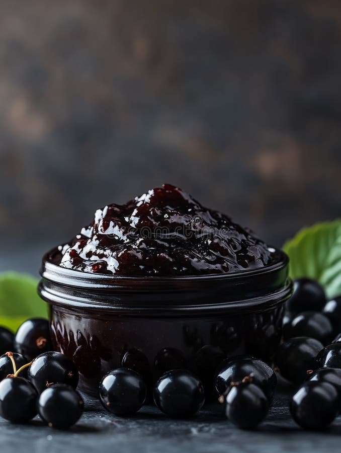 Jar of Blackcurrant Jam with Fresh Berries Around it. Stock Photo ...