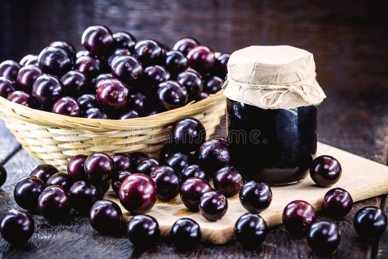 Jar of Brazilian Fruit Jam, Called Jabuticaba or Jaboticaba, on a ...