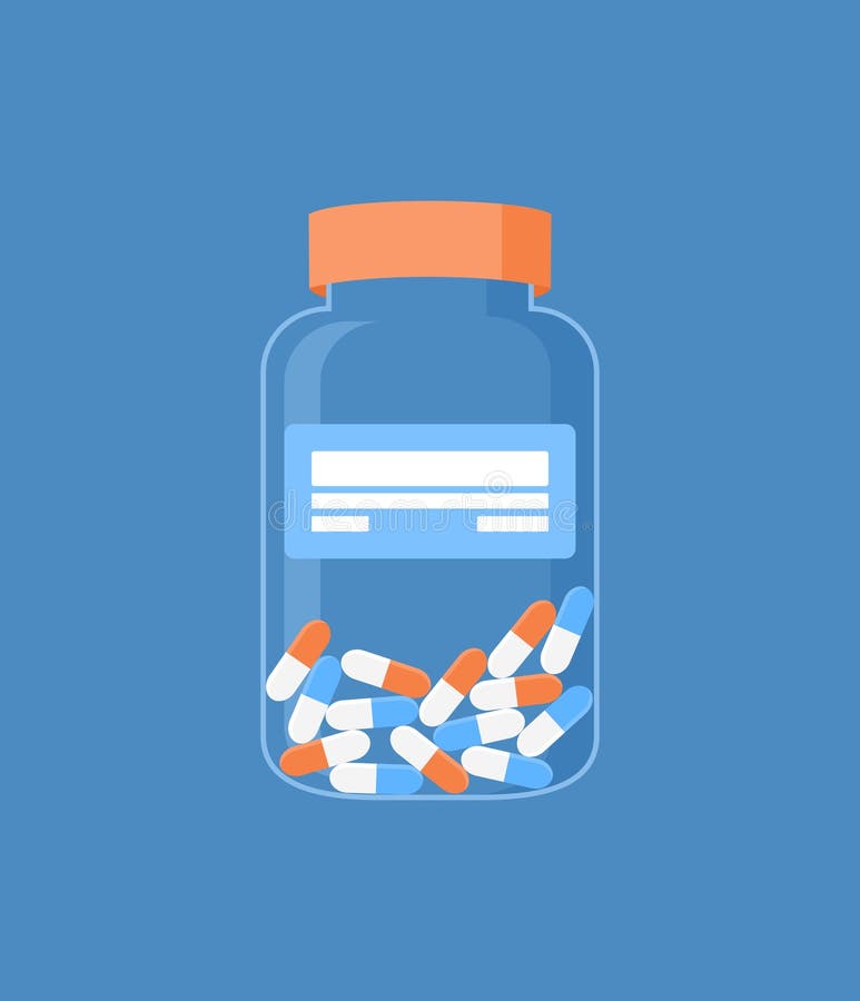 Jar with Capsules on a Blue Background. Flat Vector Illustration Stock ...