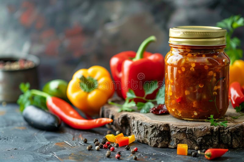 Jar of Chili Sauce with Bell Peppers with a Lid Stock Photo - Image of ...
