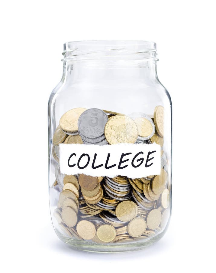 Jar with coins on College stock photo. Image of container - 49739874