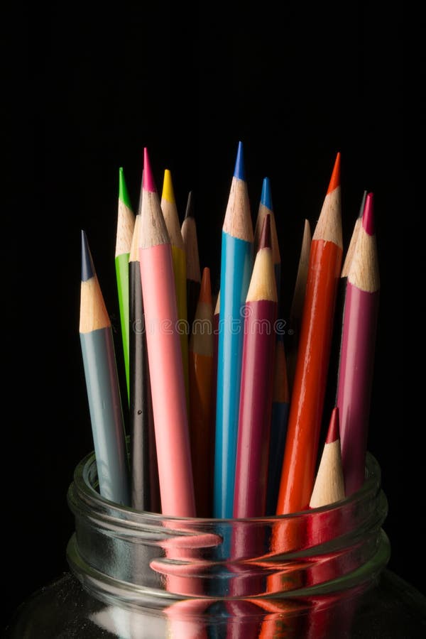 Colored pencils in jar stock image. Image of color, pestel - 17198511