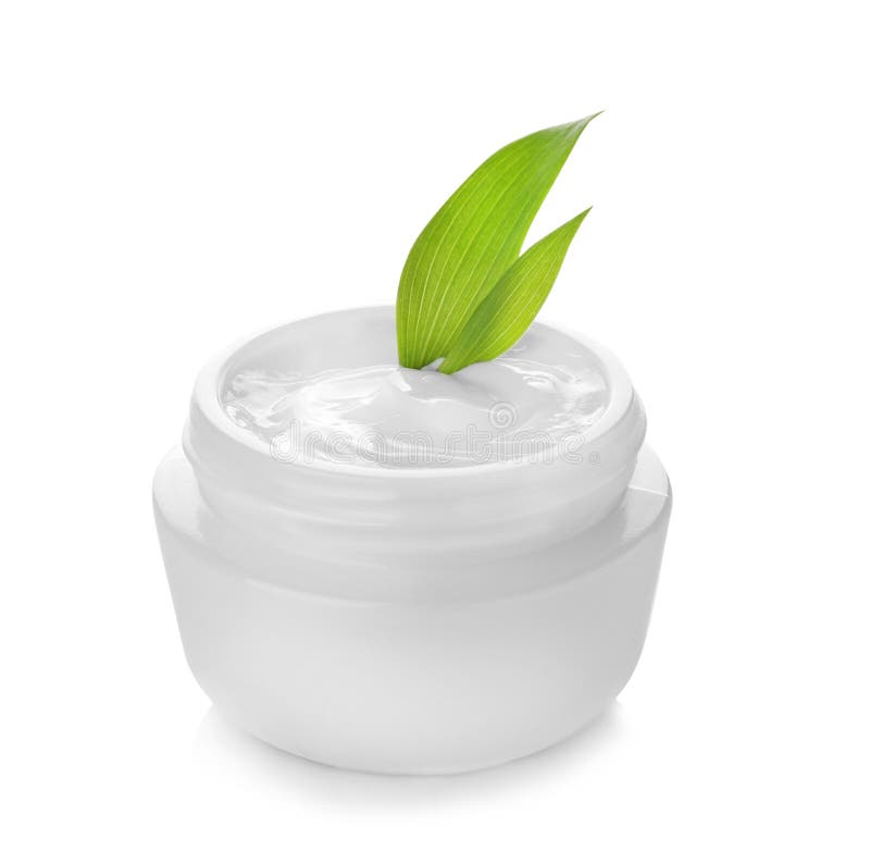 Jar of Cream with Herbal Extract on White Background Stock Image ...