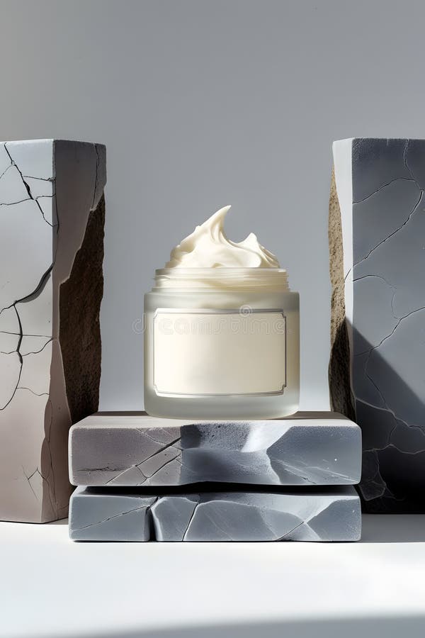 A Jar of Cream with a Swirl at the Top is Placed on Stacked Rectangular ...