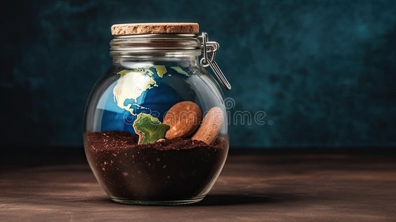 A Jar of Earth with a Map of the World on it Stock Illustration ...