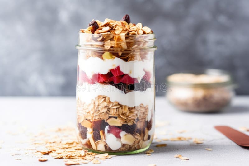 A Jar Filled with Layered Homemade Muesli Stock Photo - Image of oats ...