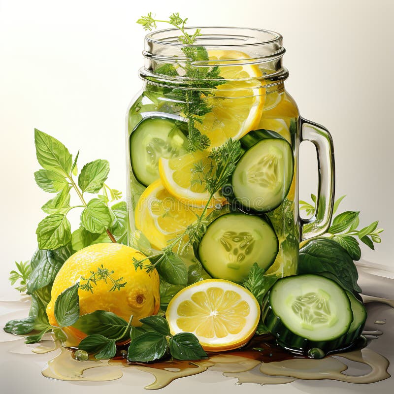 A Jar Filled with Sliced Cucumbers and Lemons. Generative AI Image ...