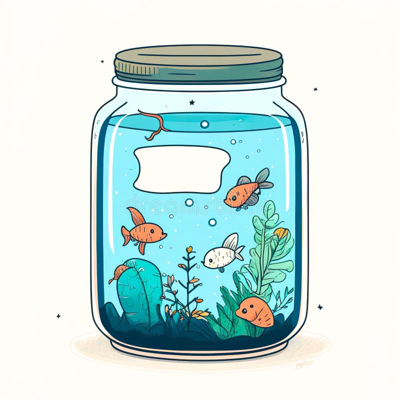 Jar with Fish and Seaweed, Generative AI. Stock Illustration ...