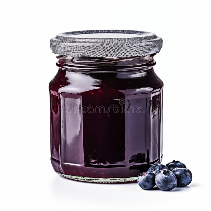 Jar of Fresh Blueberry Jam with Whole Blueberries Isolated on White ...