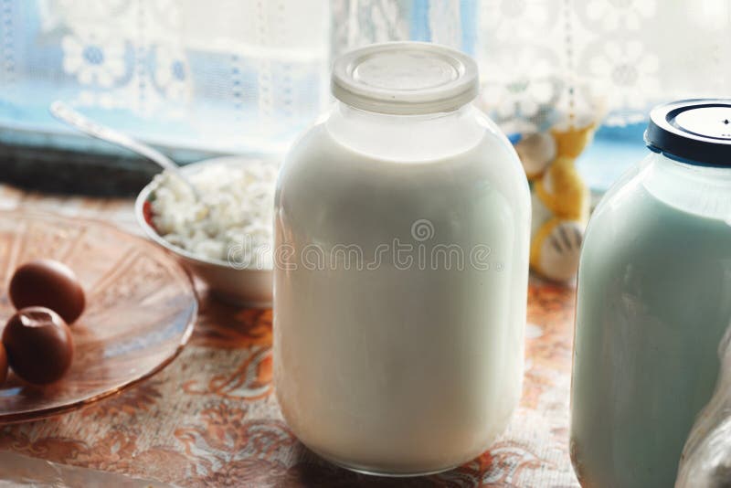 Jar Fresh Homemade Milk Table Rustic Style Stock Image - Image of ...