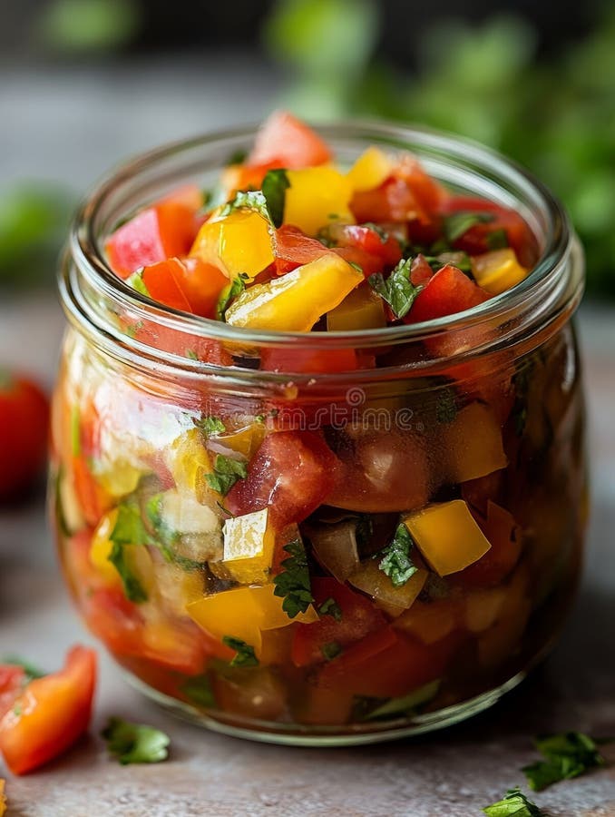 Jar of Fresh Salsa with Colorful Vegetables Stock Photo - Image of ...