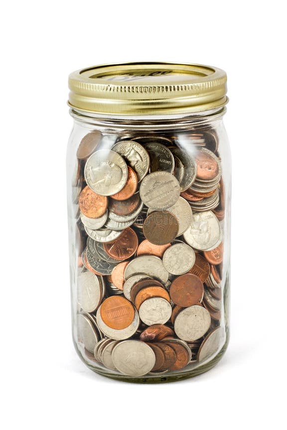 Jar Full of Change on White Background Stock Photo - Image of copper ...