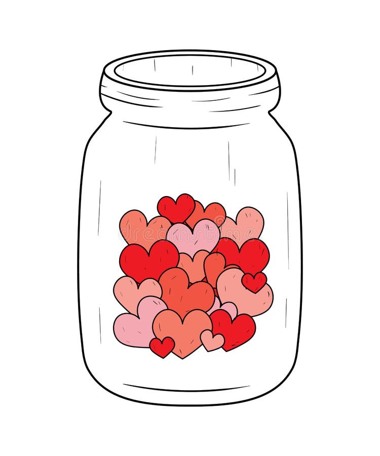 Jar of hearts hand-drawn stock vector. Illustration of fund - 265829560