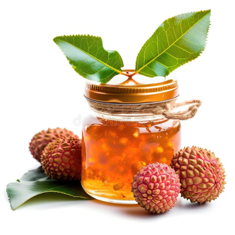 A Jar of Homemade Lychee Jam with Fresh Lychee, Isolated on a White ...