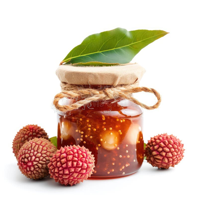A Jar of Homemade Lychee Jam with Fresh Lychee, Isolated on a White ...