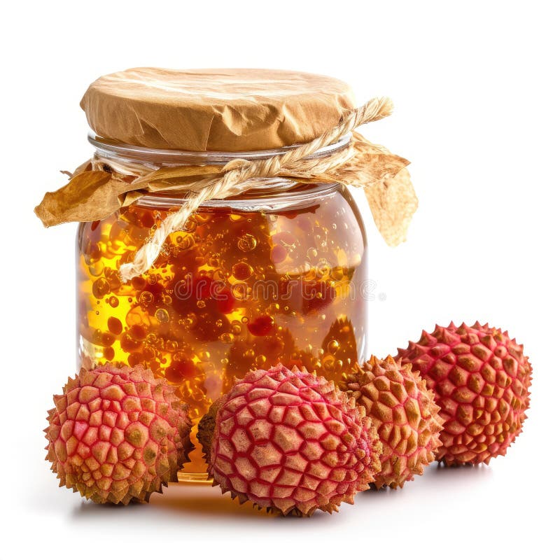 A Jar of Homemade Lychee Jam with Fresh Lychee, Isolated on a White ...