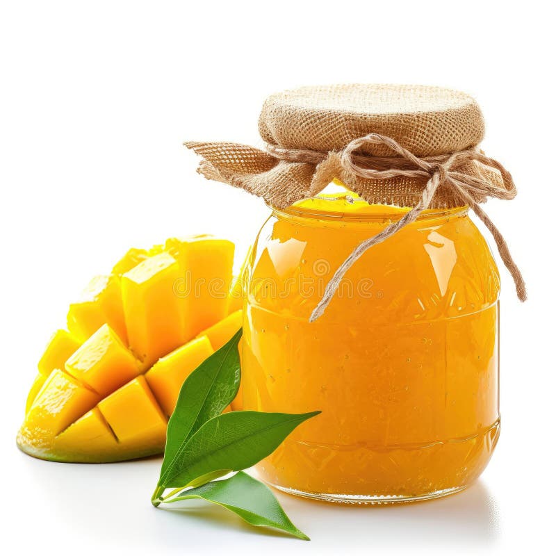 A Jar of Homemade Mango Jam with Fresh Mango, Isolated on a White ...