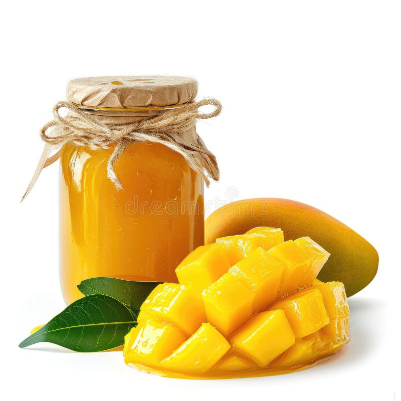 A Jar of Homemade Mango Jam with Fresh Mango, Isolated on a White ...