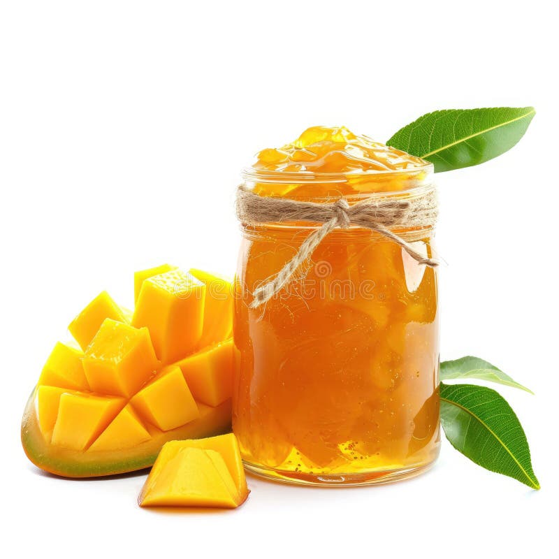 A Jar of Homemade Mango Jam with Fresh Mango, Isolated on a White ...