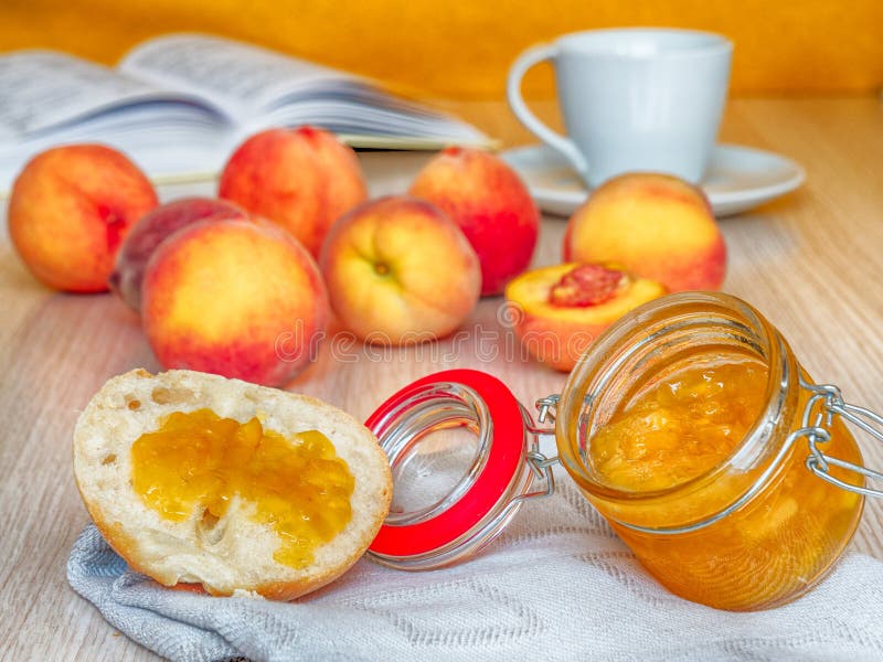 Peach jam jar stock photo. Image of vitamin, roll, peach - 122297208
