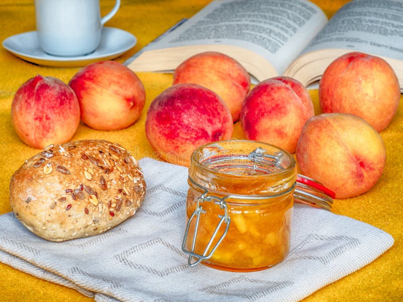 Peach jam jar stock image. Image of marmalade, diet - 122297571