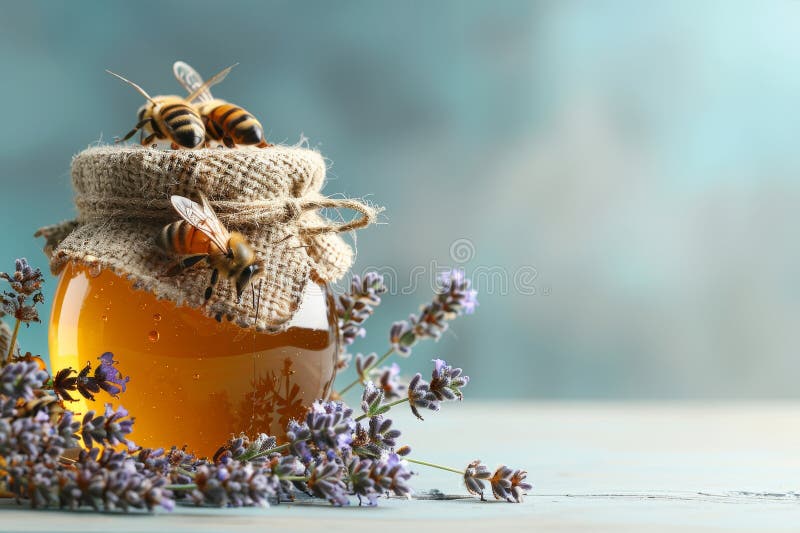 Jar of Honey with Bees on White Background, Pastel Colored Backdrop ...