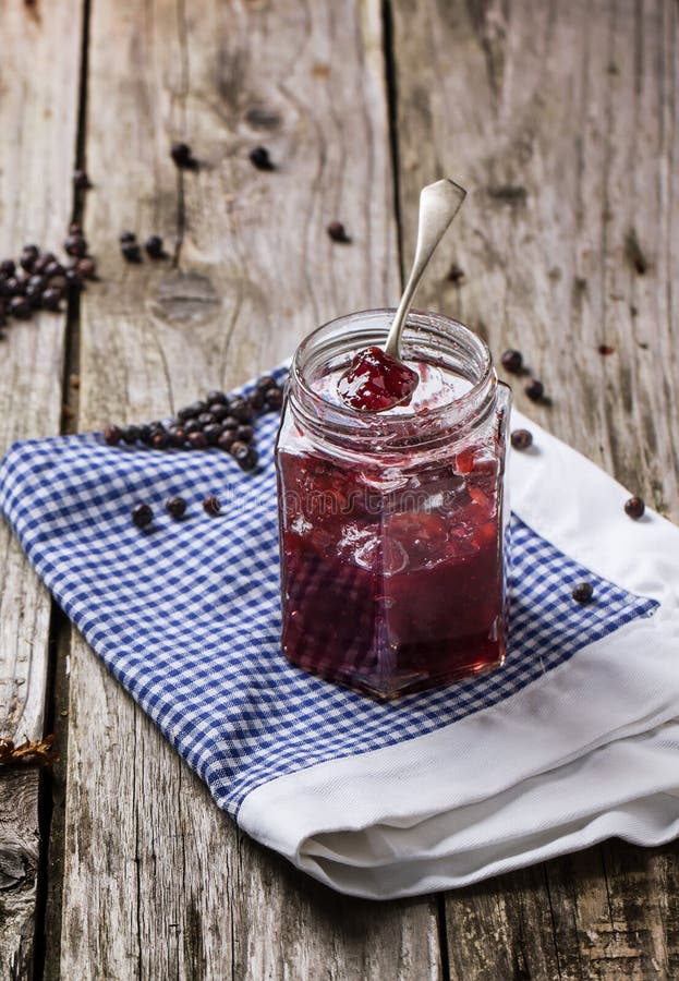Jar of jam stock photo. Image of napkin, marmalade, checkered - 36638282