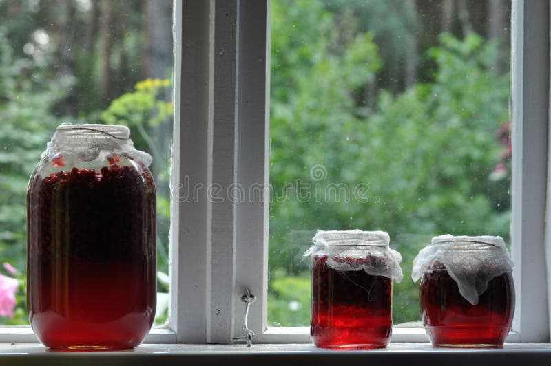 Jar, Jars of Jam with Red Currants Standing on the Windowsill in the ...