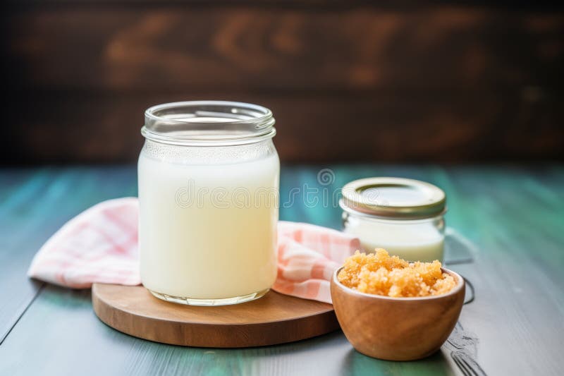 A Jar of Kefir Grains Next To a Glass of Kefir Stock Photo - Image of ...