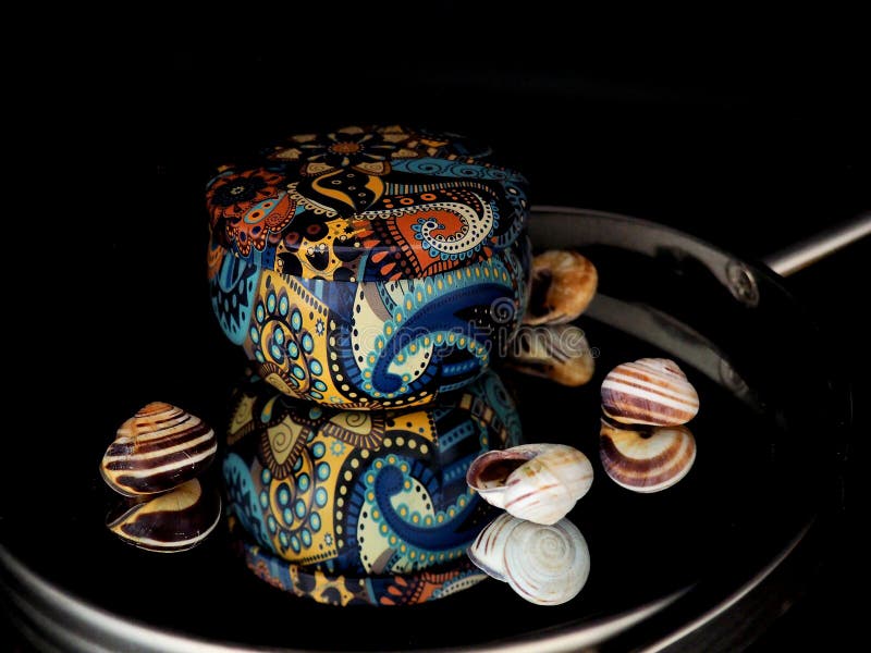 Jar with Lid and Shells on the Mirror Stock Image - Image of mirror ...