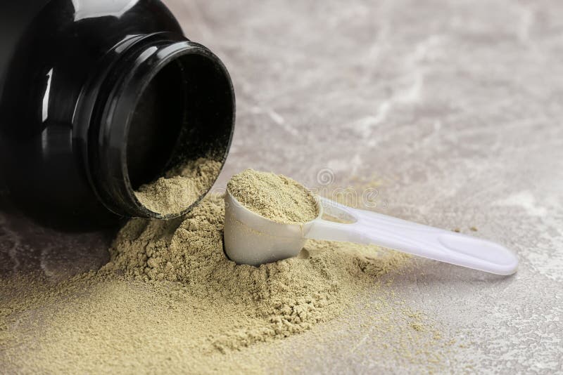 Jar and Measuring Spoon with Hemp Protein Powder Stock Image - Image of ...