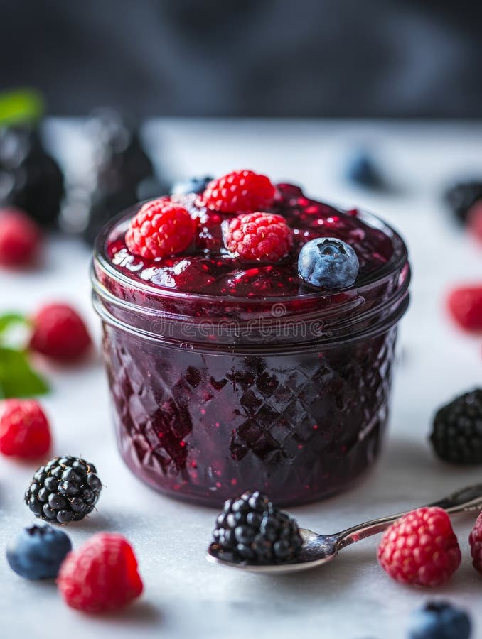 Jar of Mixed Berry Jam Surrounded by Fresh Berries Stock Photo - Image ...