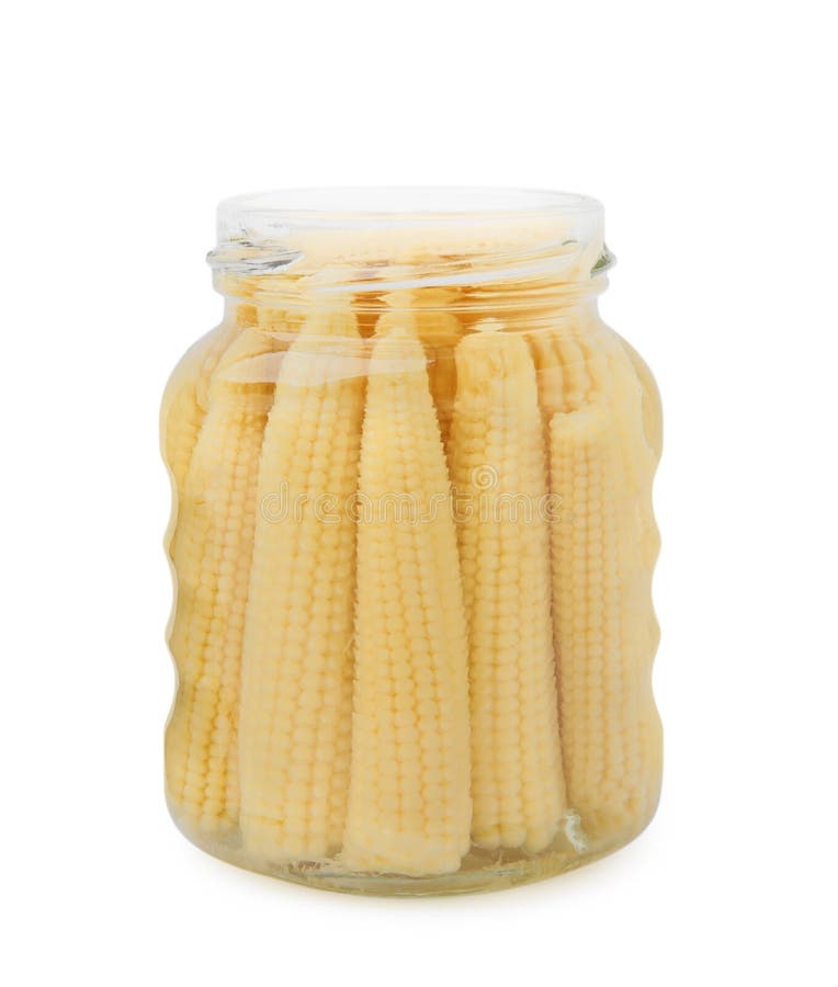 Jar of Pickled Baby Corn Isolated on White Stock Photo - Image of ...