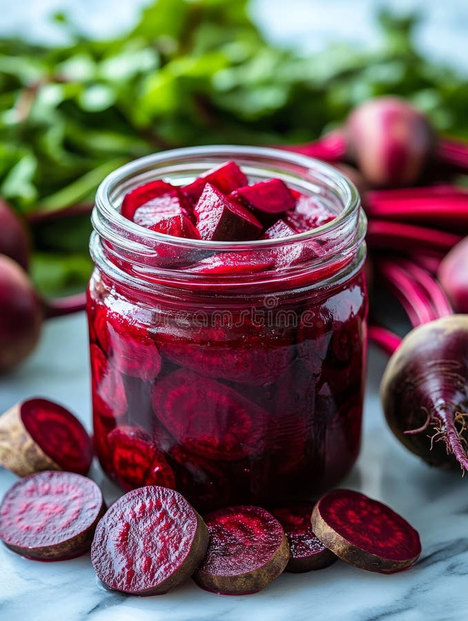 Jar of Pickled Beets on a Marble Countertop. Stock Photo - Image of ...