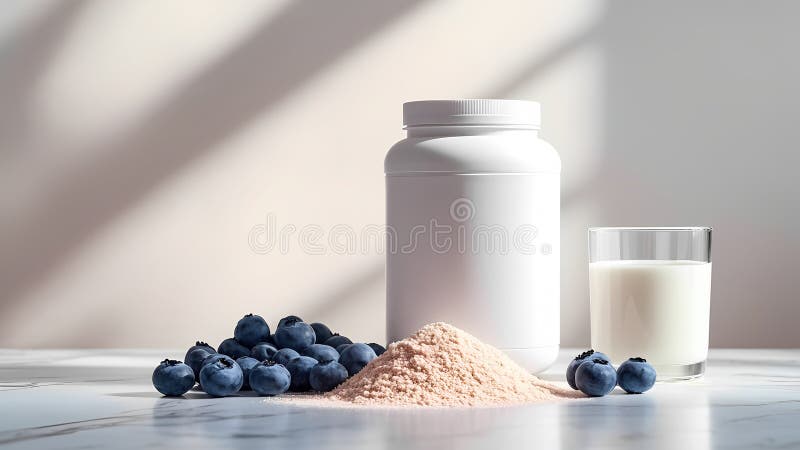 A Jar of Powder and a Glass of Protein Stock Illustration ...