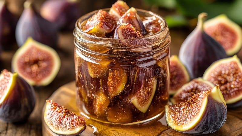 Jar of Preserved Figs Surrounded by Fresh Figs Stock Photo - Image of ...