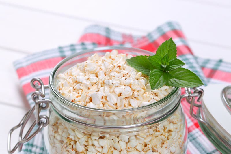 Jar of puffed buckwheat stock photo. Image of prepared - 97909876