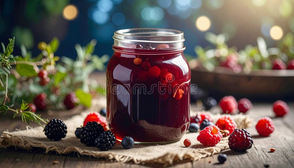 A Jar of Raspberry Jam is Sitting on a Table with a Bunch of ...