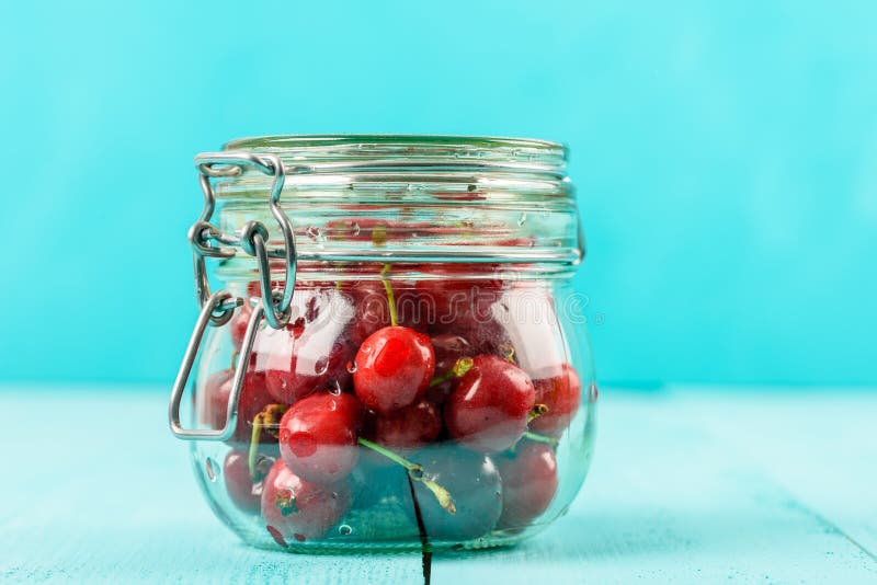 Jar of Red Fresh Cherries stock image. Image of cherry - 72972037