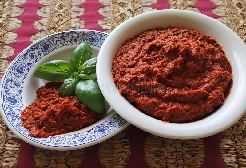 A Jar of Red Pepper Paste with a Spoonful of it Spread on a Slice of ...