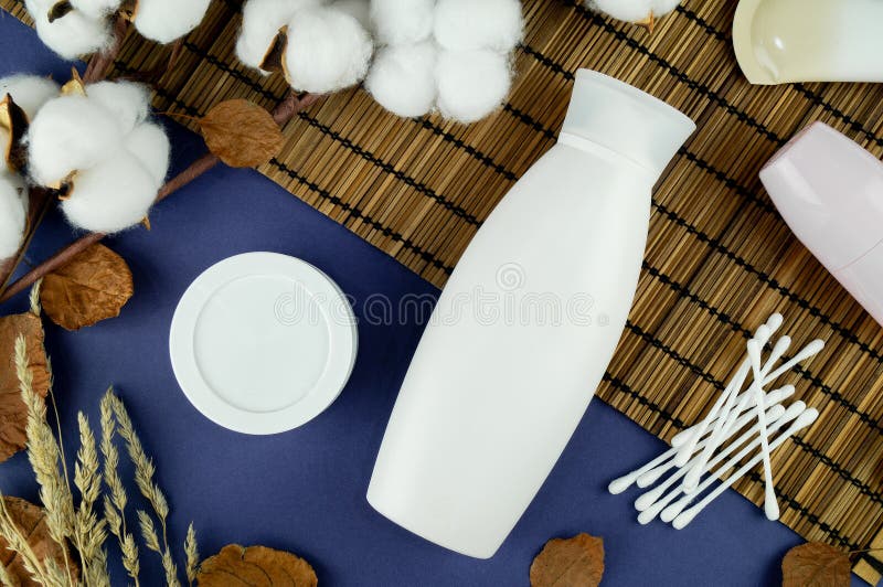 A Jar of Shampoo on a Blue Background. Layout for Your Label. Natural ...