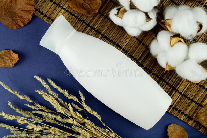 A Jar of Shampoo on a Blue Background. Layout for Your Label. Natural ...