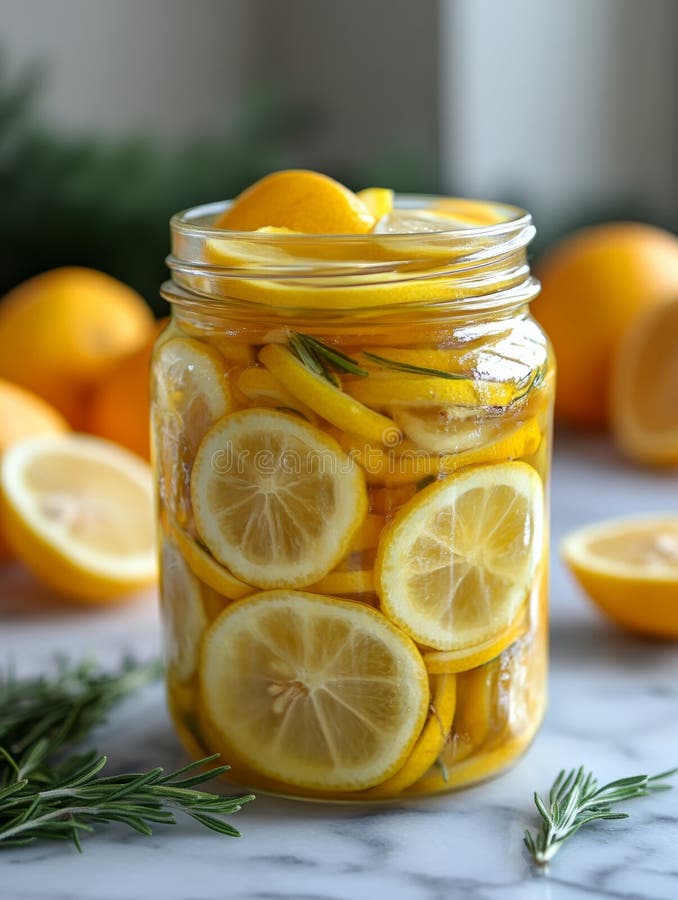 Jar of Sliced Lemons Preserved with Herbs Stock Photo - Image of slices ...