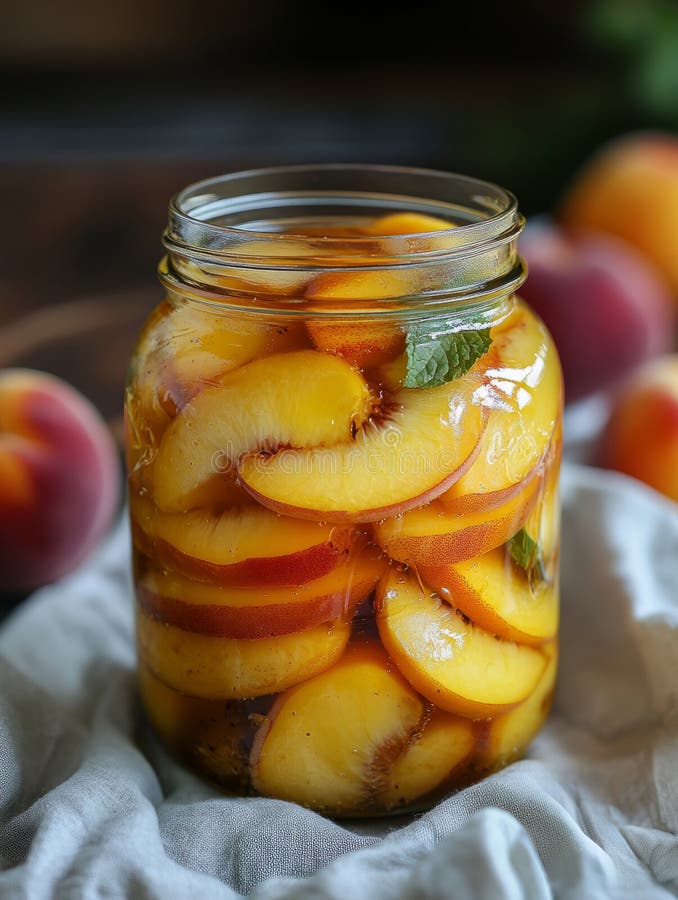 Jar of Sliced Peaches Preserved in Syrup Stock Photo - Image of ...