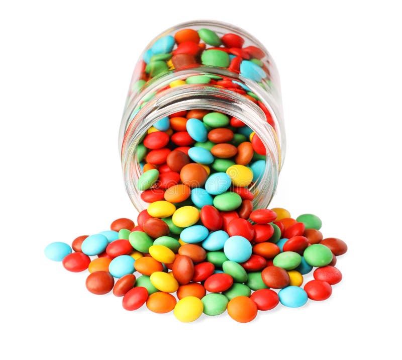 Jar and Tasty Colorful Candies Isolated on White Stock Image - Image of ...