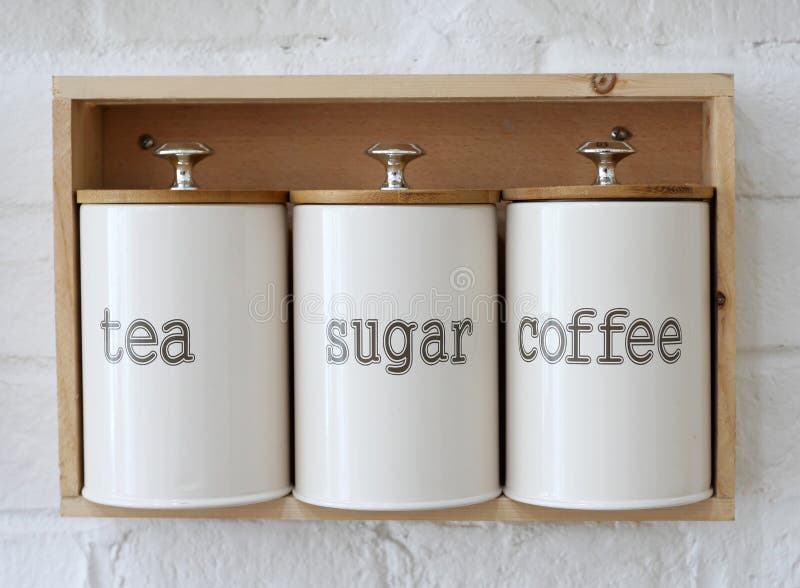 Jar for Tea, Sugar, Coffee Box Set Stock Image - Image of salt, metal ...