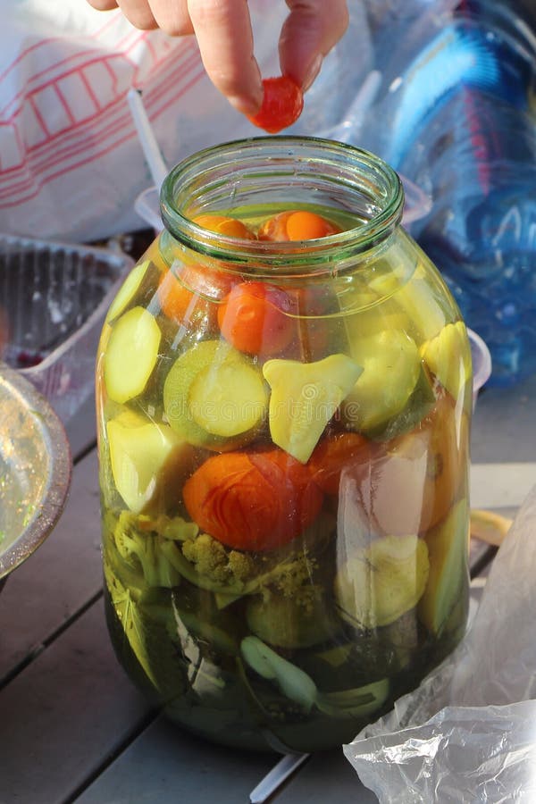 Jar with tinned vegetables stock image. Image of glass - 53465221