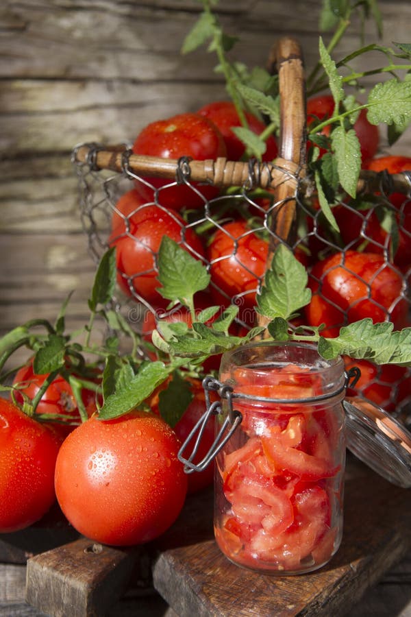 Jar of tomato pieces stock photo. Image of tomato, nature - 75070156