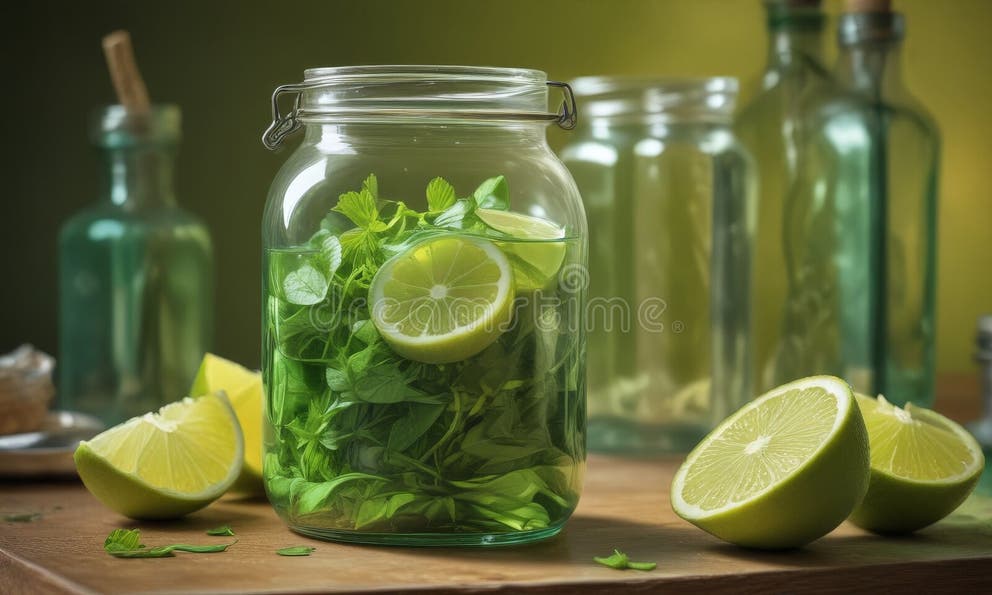 Jar Water with Lemon and Lime Stock Illustration - Illustration of ...