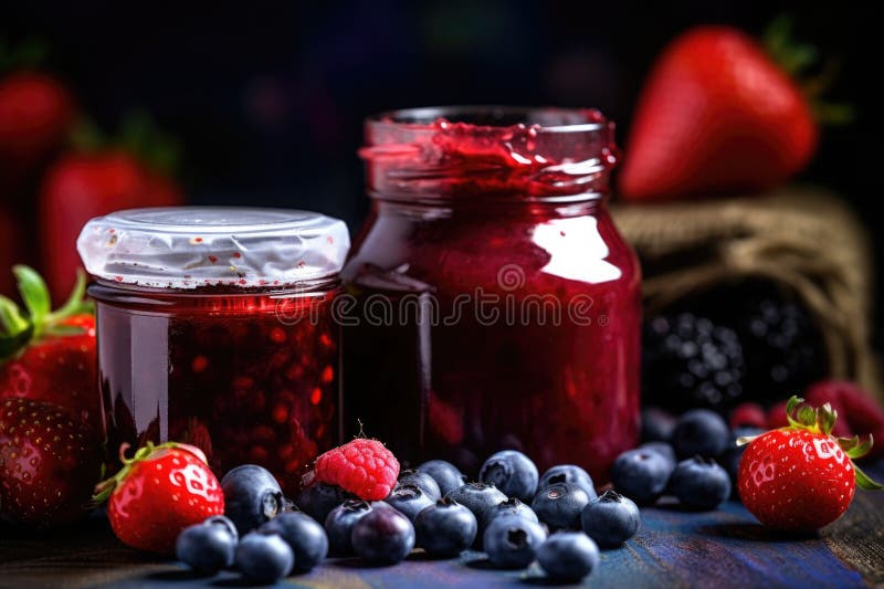Jar of Wild Berry Jam and Fresh Berries. Generative AI Stock ...